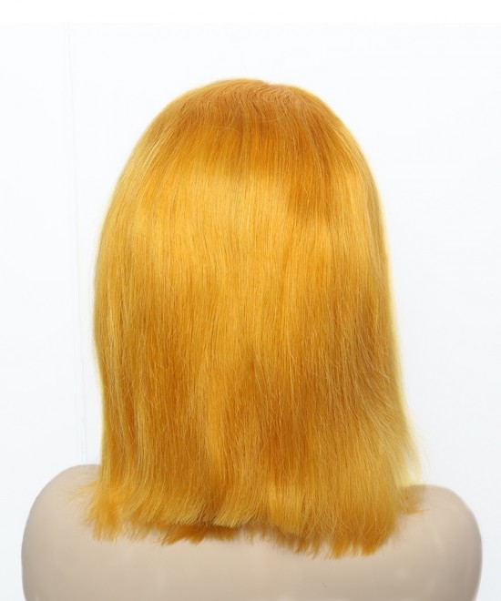 130% Density Bright Yellow Straight Bob Lace Front Wigs Pre-Plucked