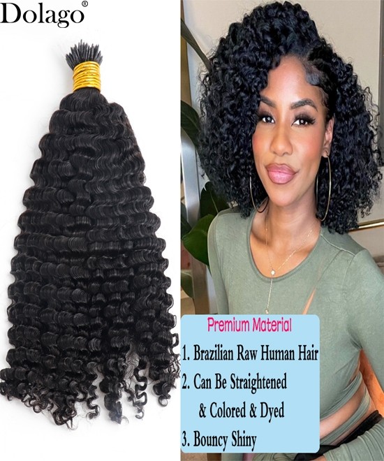 Dolago 3B 3C Kinky Curly F Tip Human Hair Extensions For Women Reusable ...