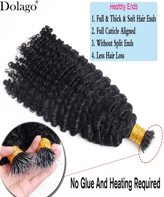 Dolago 3B 3C Kinky Curly F Tip Human Hair Extensions For Women Reusable ...