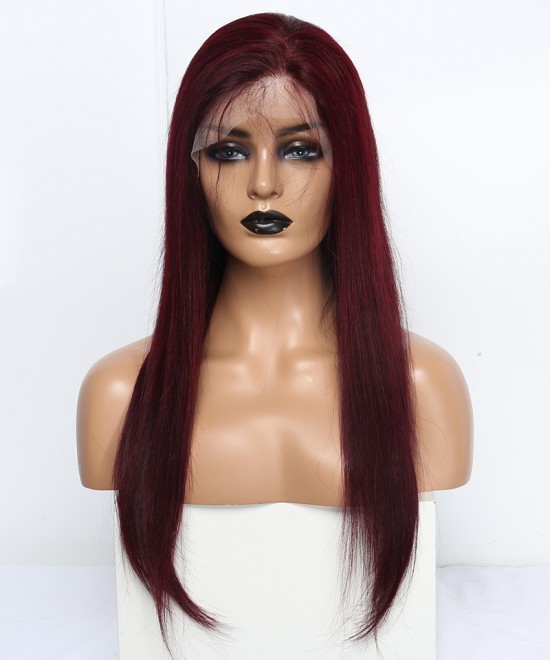 colored human hair wig 99j color red ombre wig 360 lace wig for women