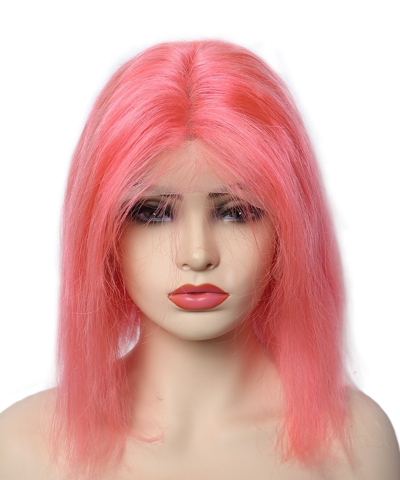 Colorful Straight Short Bob Lace Front Wigs For Women Cherry Pink Wigs
