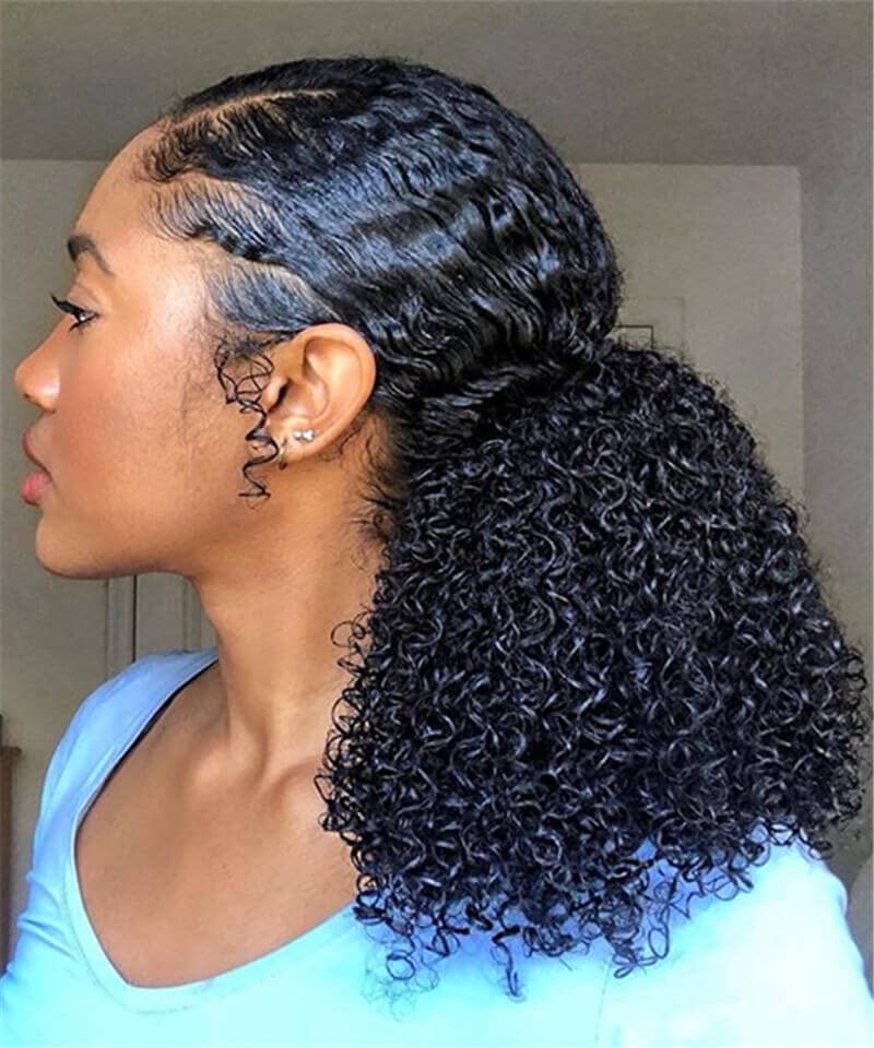 Dolago 3B 3C Kinky Curly Ponytail Human Hair Extensions Brazilian Kinky ...