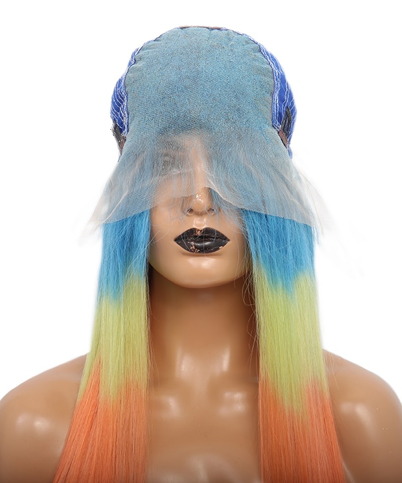Colorful Rainbow Colored Straight Lace Front Wig Brazilian Transparent