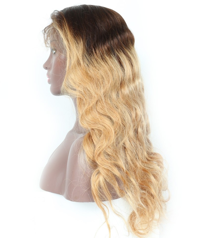 4/27 Honey Blonde Ombre Colored Lace Front Human Hair Wigs For Women