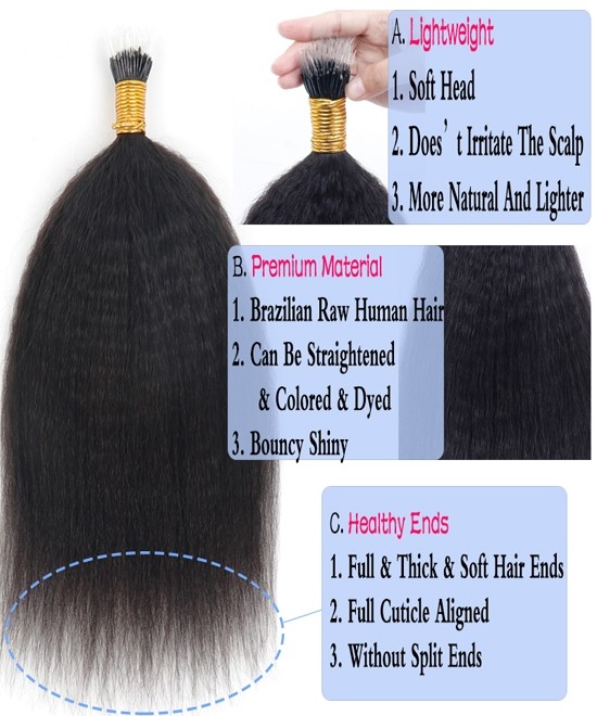 Dolago F Tip Hair Extensions Kinky Straight I Tip Human Hair Extensions ...