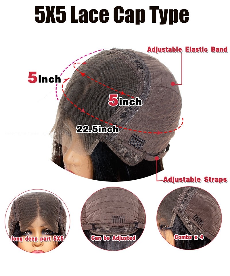 Glueless Lace Closure Wigs Straight 5X5 HD Lace Closure Human Hair Wig