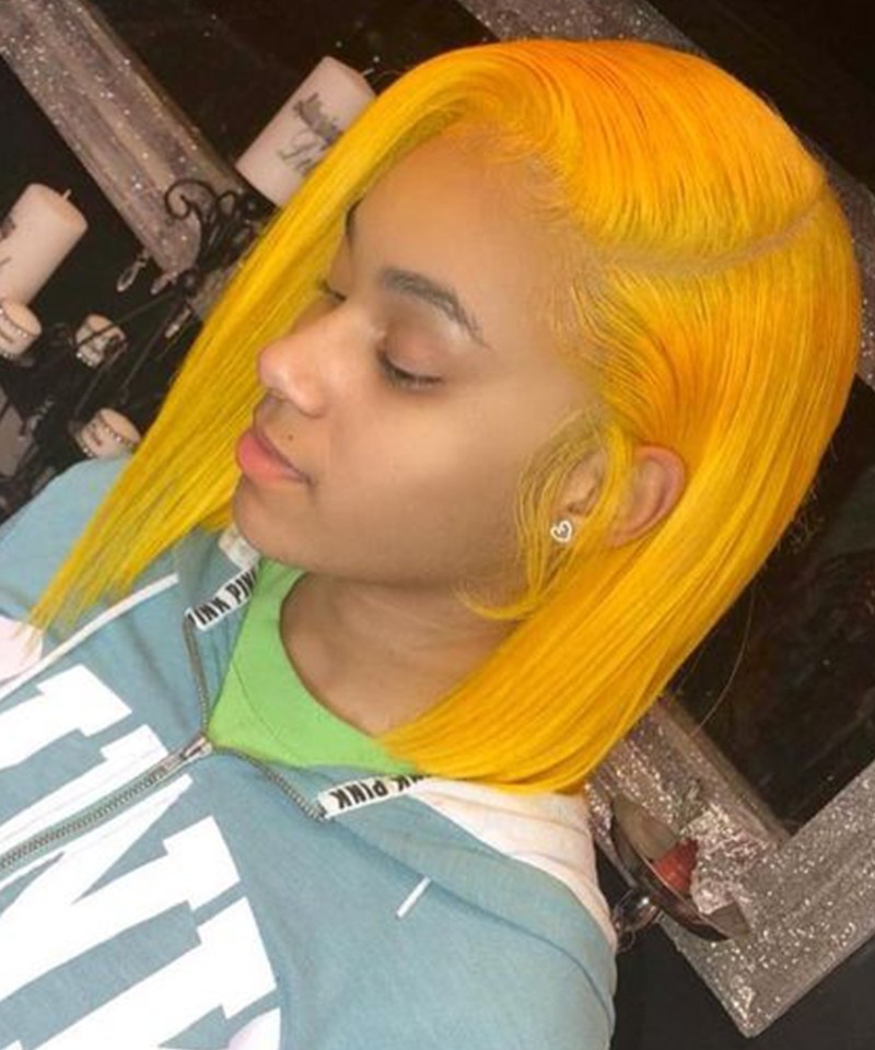130% Density Bright Yellow Straight Bob Lace Front Wigs Pre-Plucked