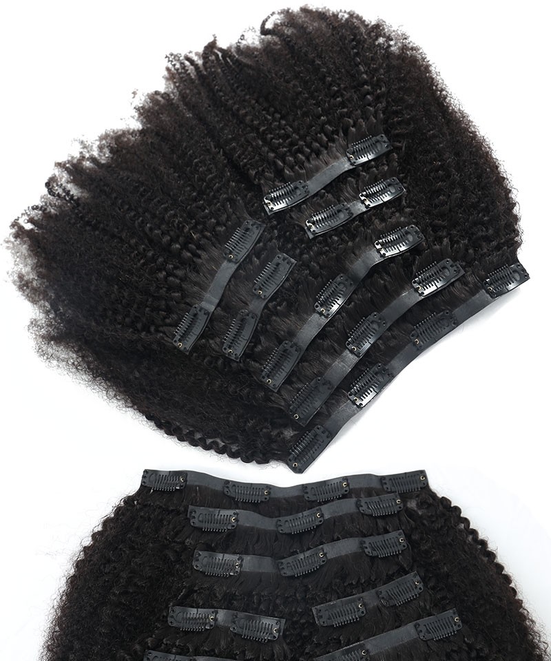 Good Quality Afro Curly Pu Clip In Human Hair Extensions For Women