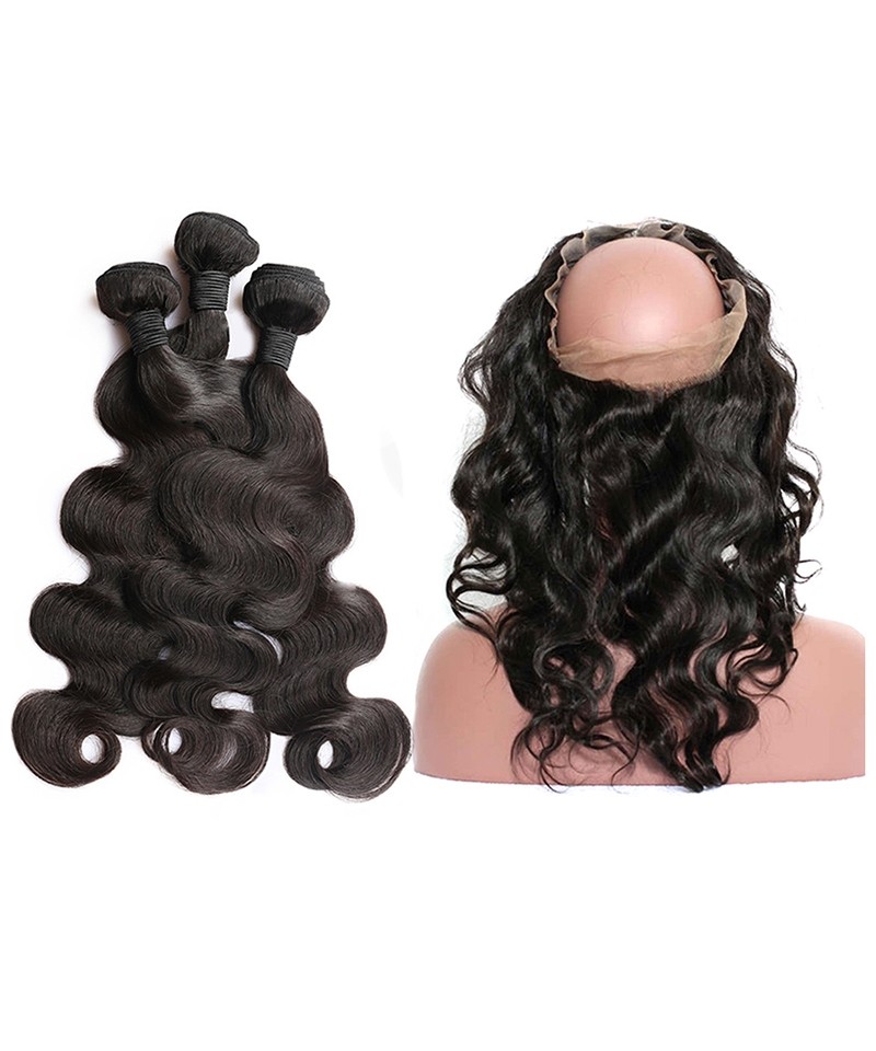 DOLAGO Body Wave 360 Lace Frontal Closure With 3 Bundles Brazilian ...