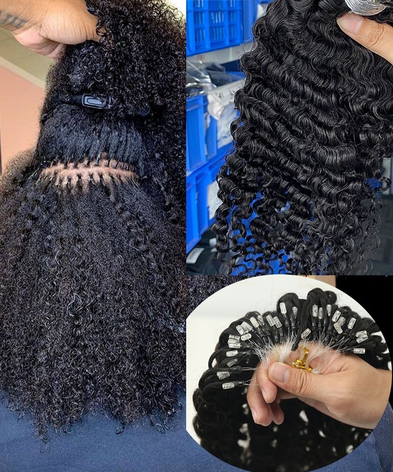 3B 3C Kinky Curly Micro Link Human Hair Extensions For Women Fro Sales