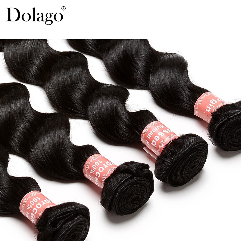 DOLAGO Peruvian Remy Hair Natural Color 3 Bundles Loose Wave Human Hair ...