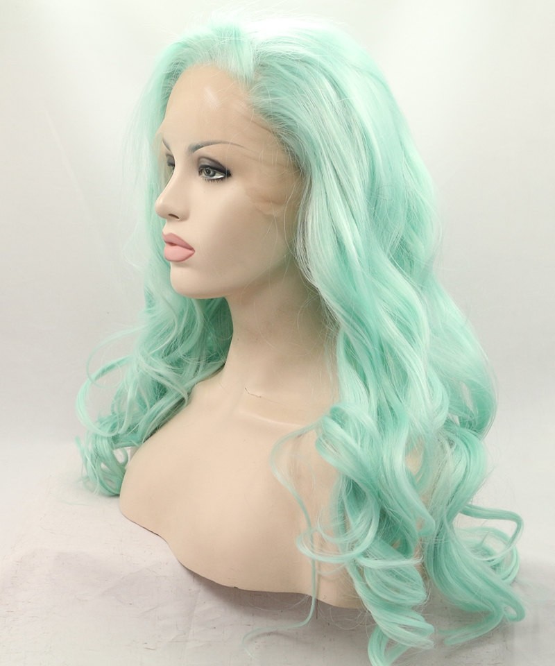 DOLAGO Light Green Lace Front Wig Wavy Synthetic Wig
