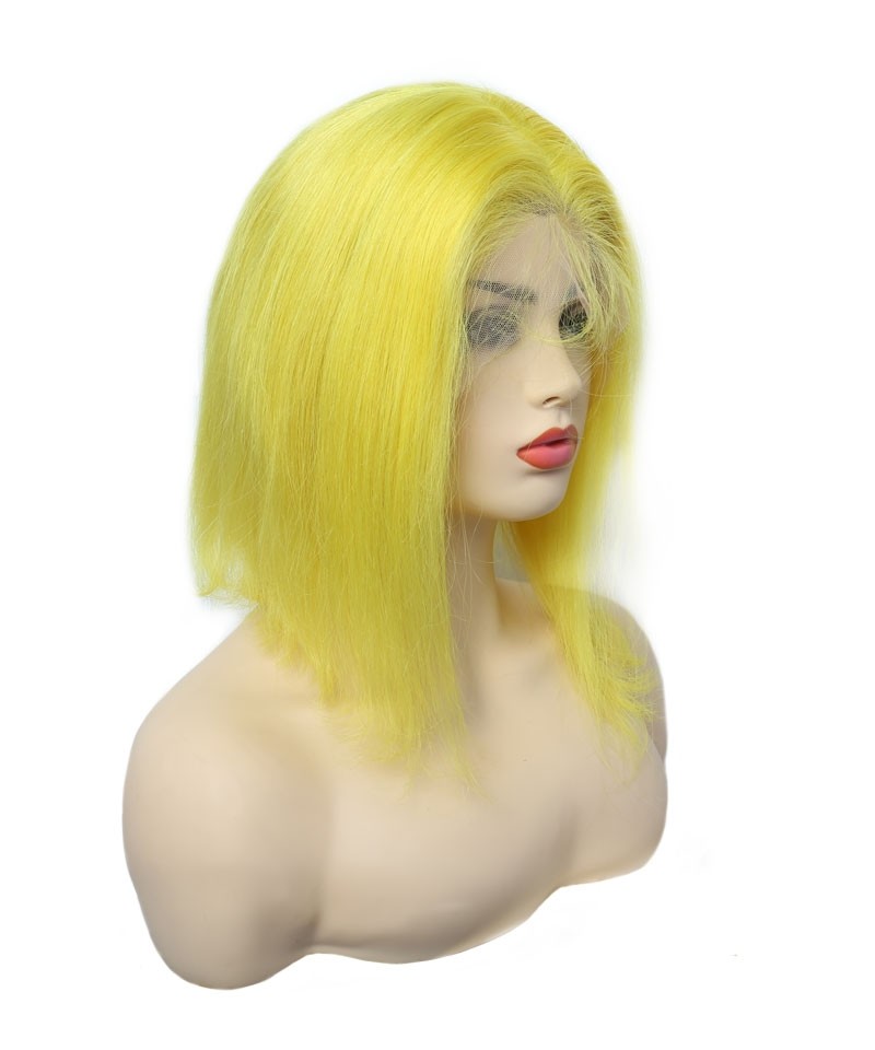 Straight Short Bob Lace Front Wigs 130% Light Yellow Colored Wigs