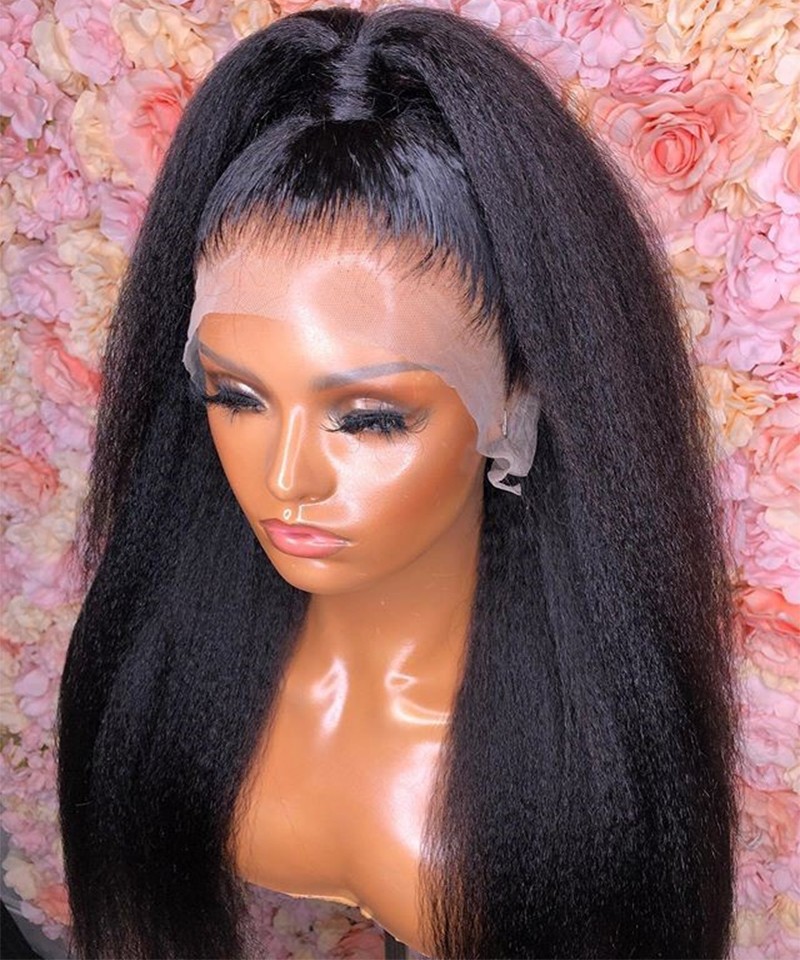 Dolago Fake Scalp Kinky Straight 13x6 Lace Front Human Virgin Hair Wigs